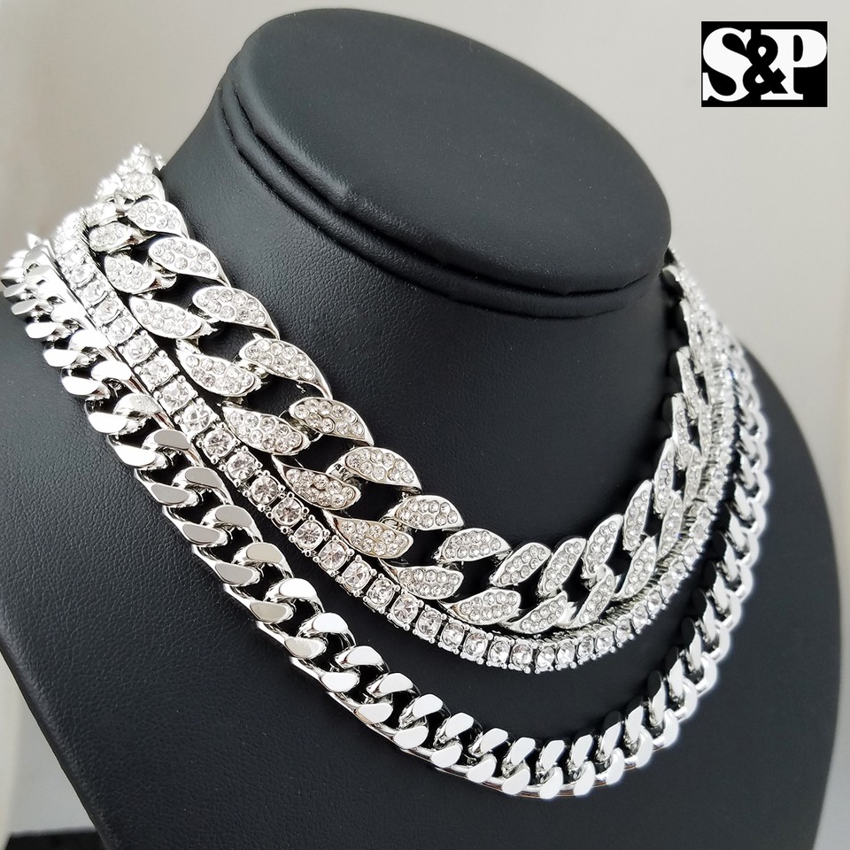 Hip Hop Quavo's Choker 18" Cuban & 16" Full Iced Cuban & 1 ROW DIAMOND ...