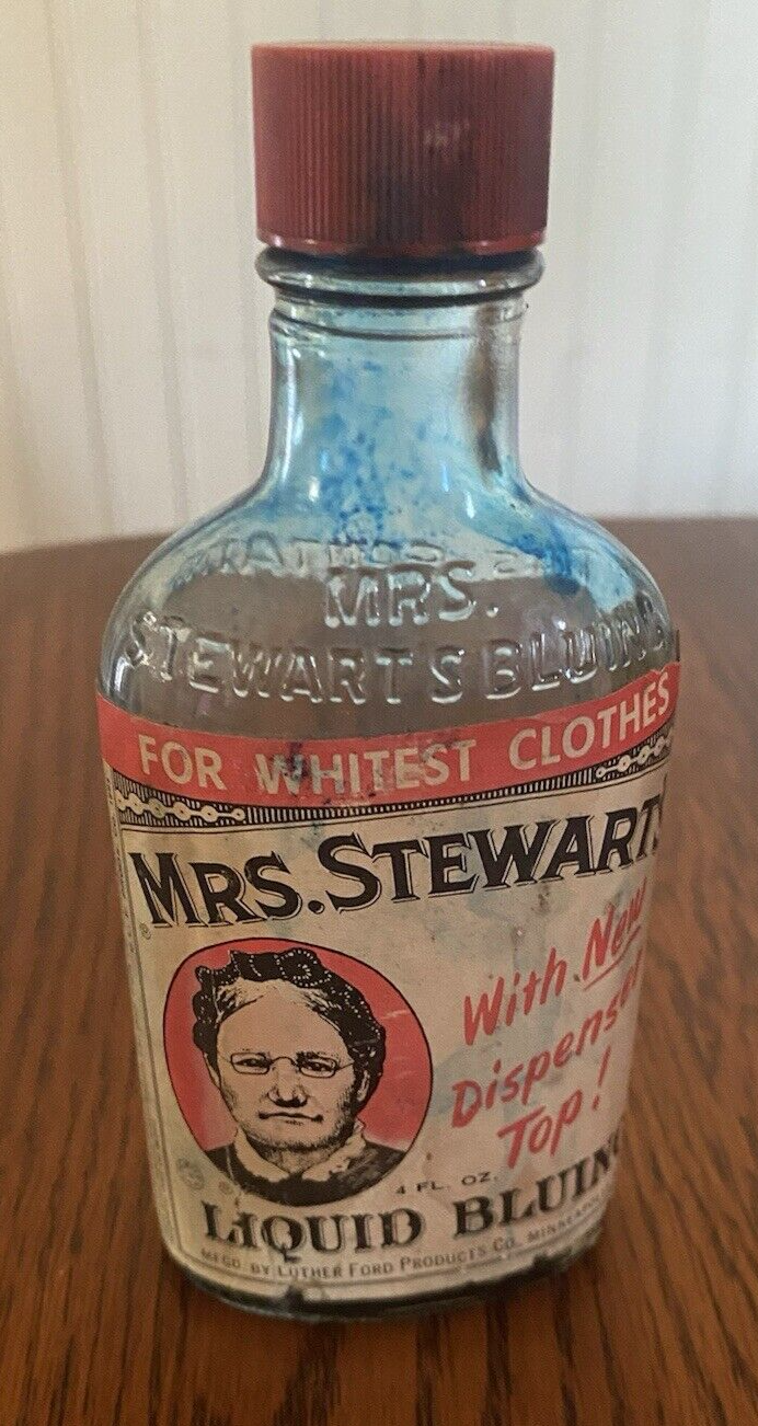 Vintage Embossed Mrs. Stewart's Liquid Bluing Glass Bottle- less than 1 ...