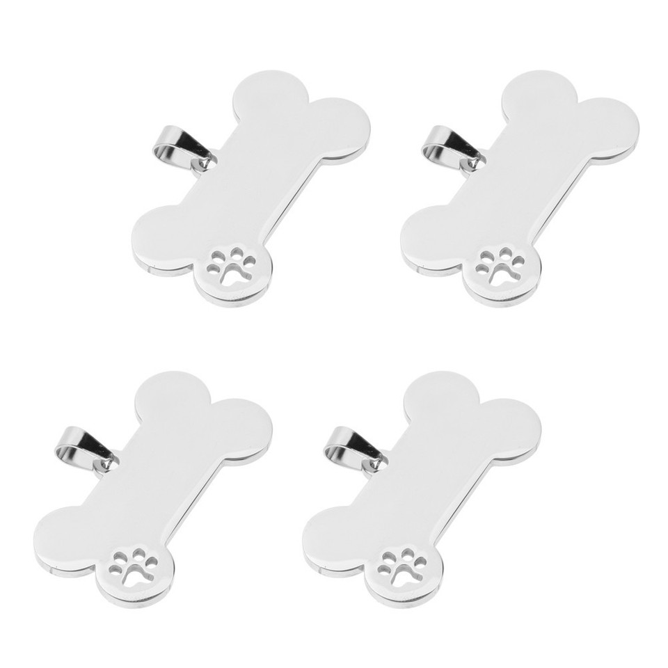 4 Pcs Stainless Steel Dog Tags Bone Shape Engraved Pet ID Tags ...