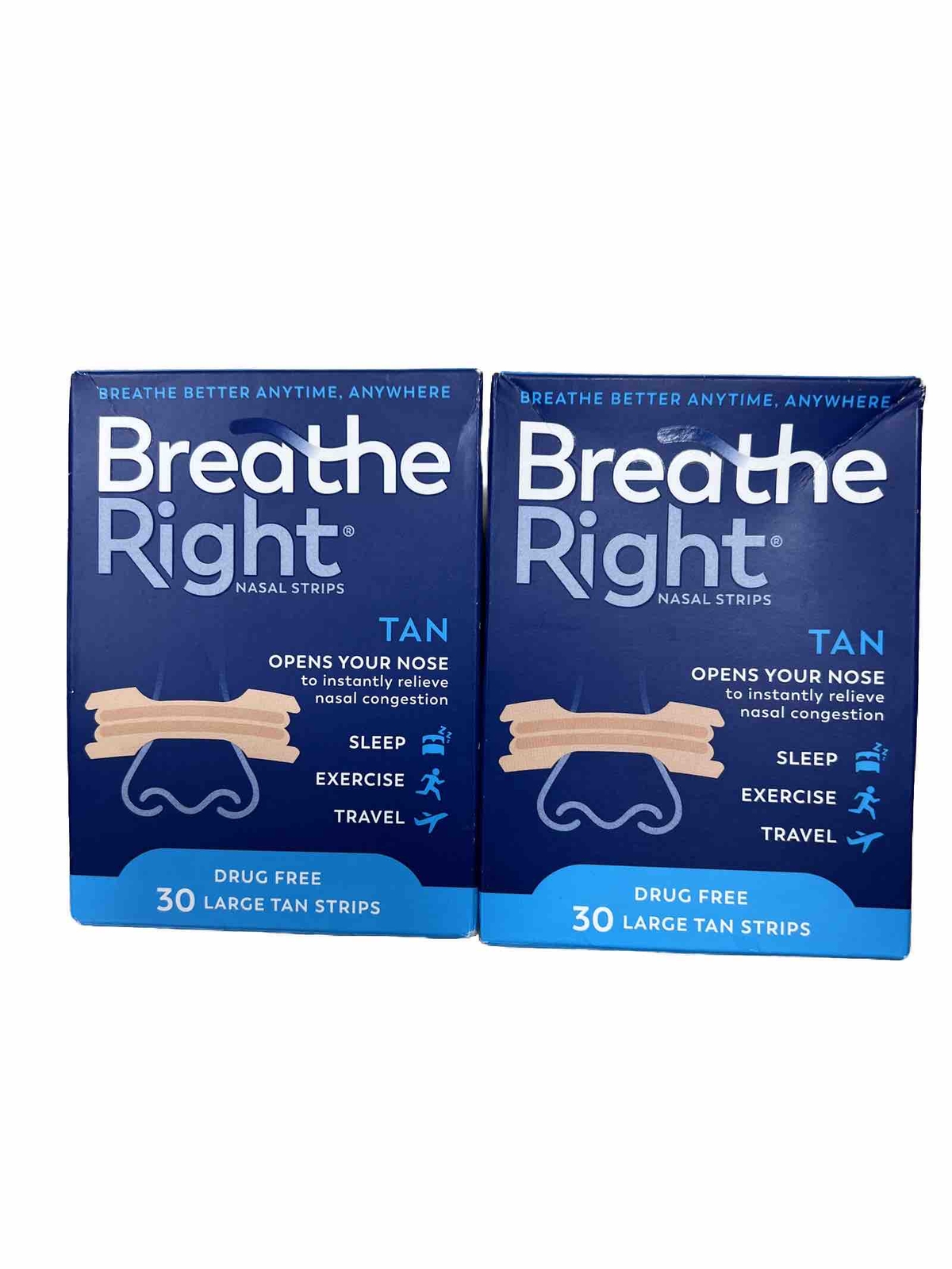 LOT OF 2 Breathe Right Nasal Strips Original TAN 30 Large Tab Strips ...
