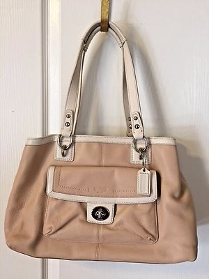 NEW-COACH PENELOPE LEATHER HANDBAG PURSE F19044 SV/TAN/WHITE MSRP $358 ...