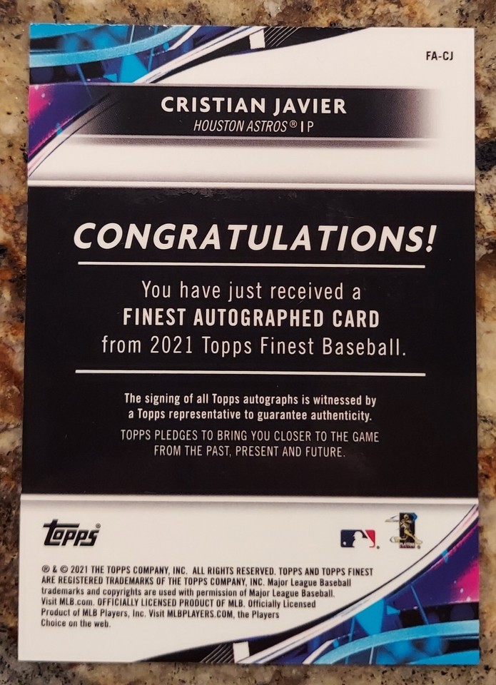 CRISTIAN JAVIER RC 2021 Topps Finest FA-CJ ROOKIE GREEN WAVE AUTOGRAPH ...