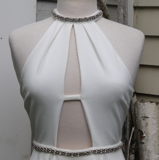 NEW TOBI Ivory Stretch Halter Cut Out Front Bead & Rhinestone Trim A ...