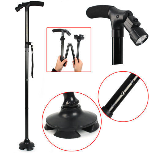 LED WALKING STICK WITH LIGHT ALUMINIUM HEAVY DUTY CANE TORCH FOLDABLE ...