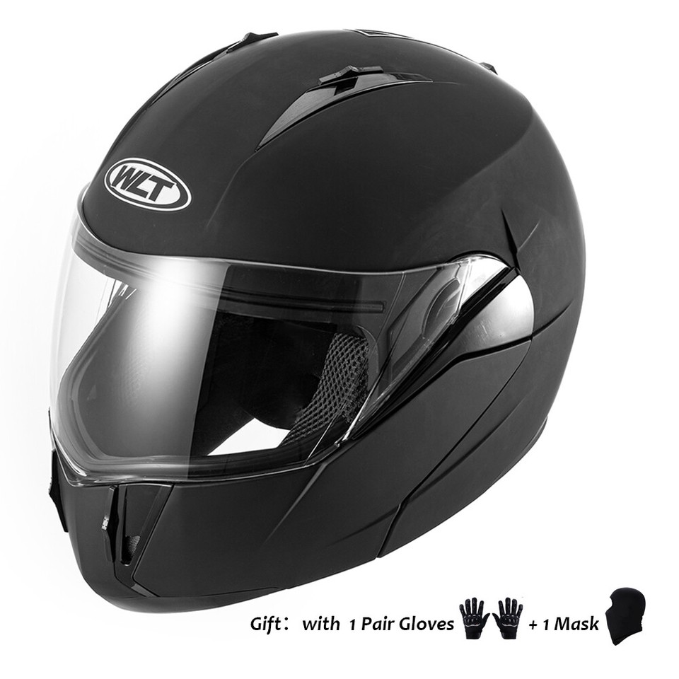 New LED Light Helmet Flip Up Full Face Dual Visor Racing DOT Motorcycle ...