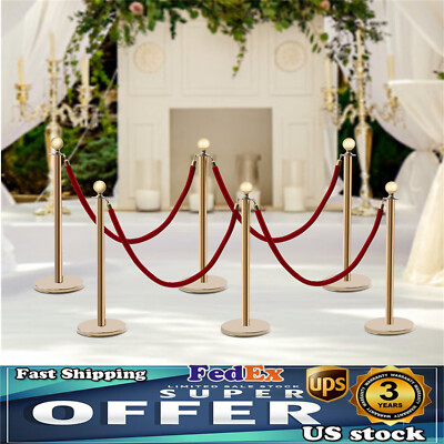 6X Crowd Control Stanchion Set VIP Queue Barrier Gold Poles w/ Red ...