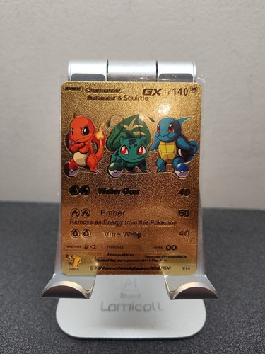 Charmander, Bulbasaur & Squirtle Gold Pokemon Card GX FAN ART CARD | eBay