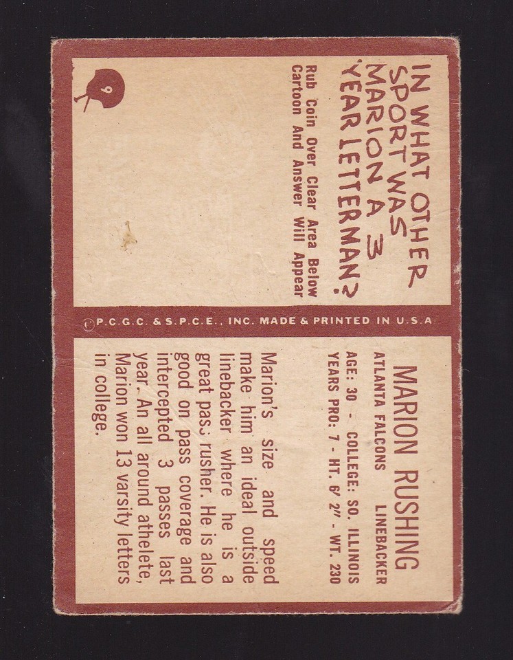 1967 Philadelphia Marion Rushing #9 Atlanta Falcons | eBay