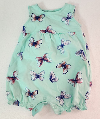Carter's Baby Girl Butterfly Sleeveless Balloon Romper Short, Mint ...