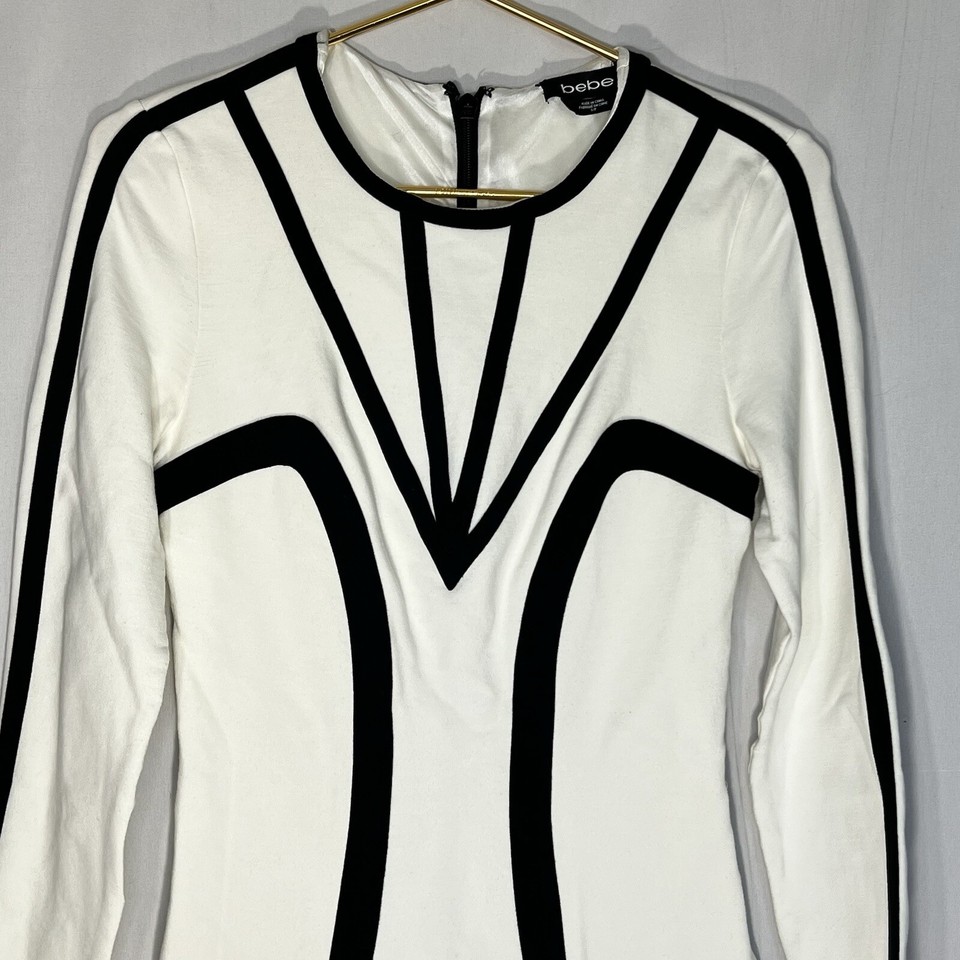 Bebe black ivory white colorblock ponte long sleeve top dress Sz S ...