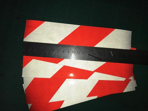 5 strips of RED / WHITE CHEVRON Reflective Vinyl hi viz 5 x 200mm x ...