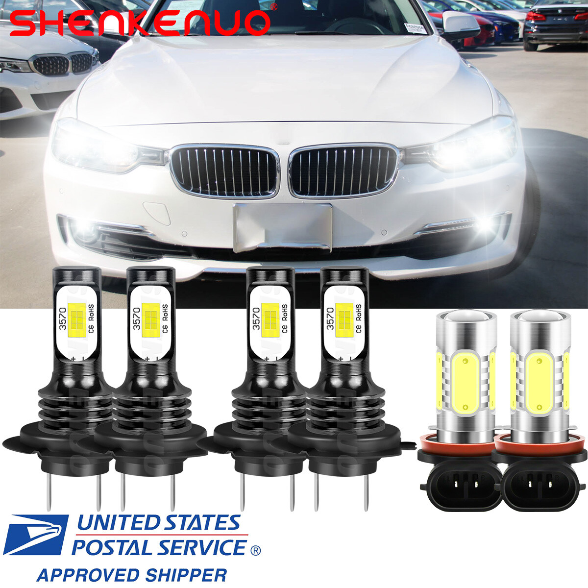 For BMW 328i 2007-2016 6x Bulbs LED Headlights Hi/Low Beams + Fog ...