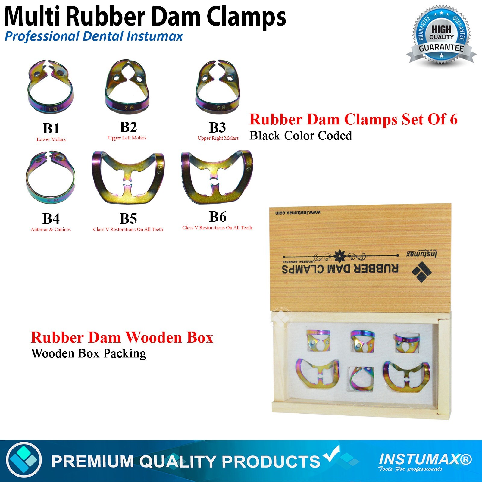 Dental Clamps Rubber Dam Universal Multi B1-B2-B3-B4-B5-B6 Color Coated ...