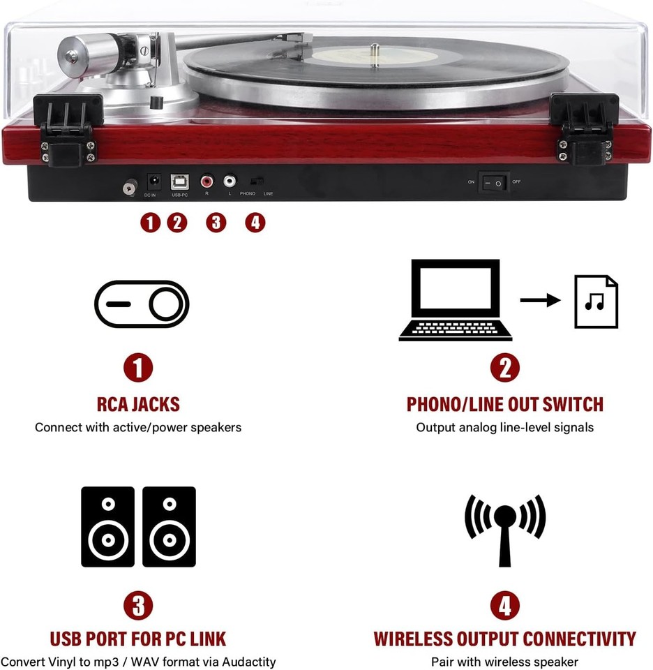 Belt Drive Turntable for Vinyl Record Player,Connect with Bluetooth ...