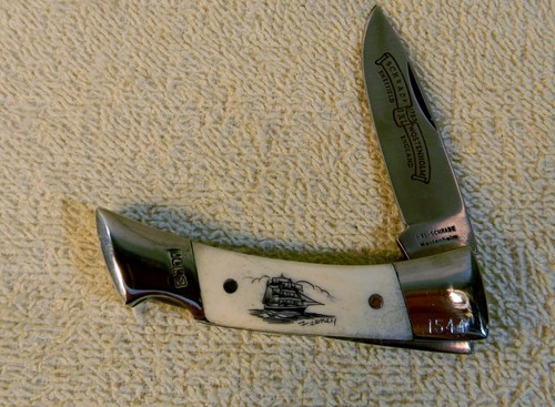 Vintage Schrade Wostenholm IXL Scrimshaw Folding Lockback Pocket Knife ...