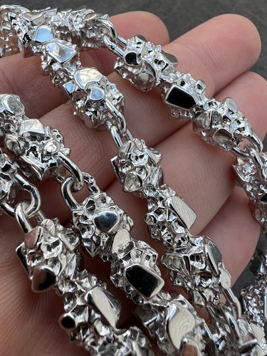 Mens HEAVY Real Solid 925 Sterling Silver Nugget Link Chain Necklace ...