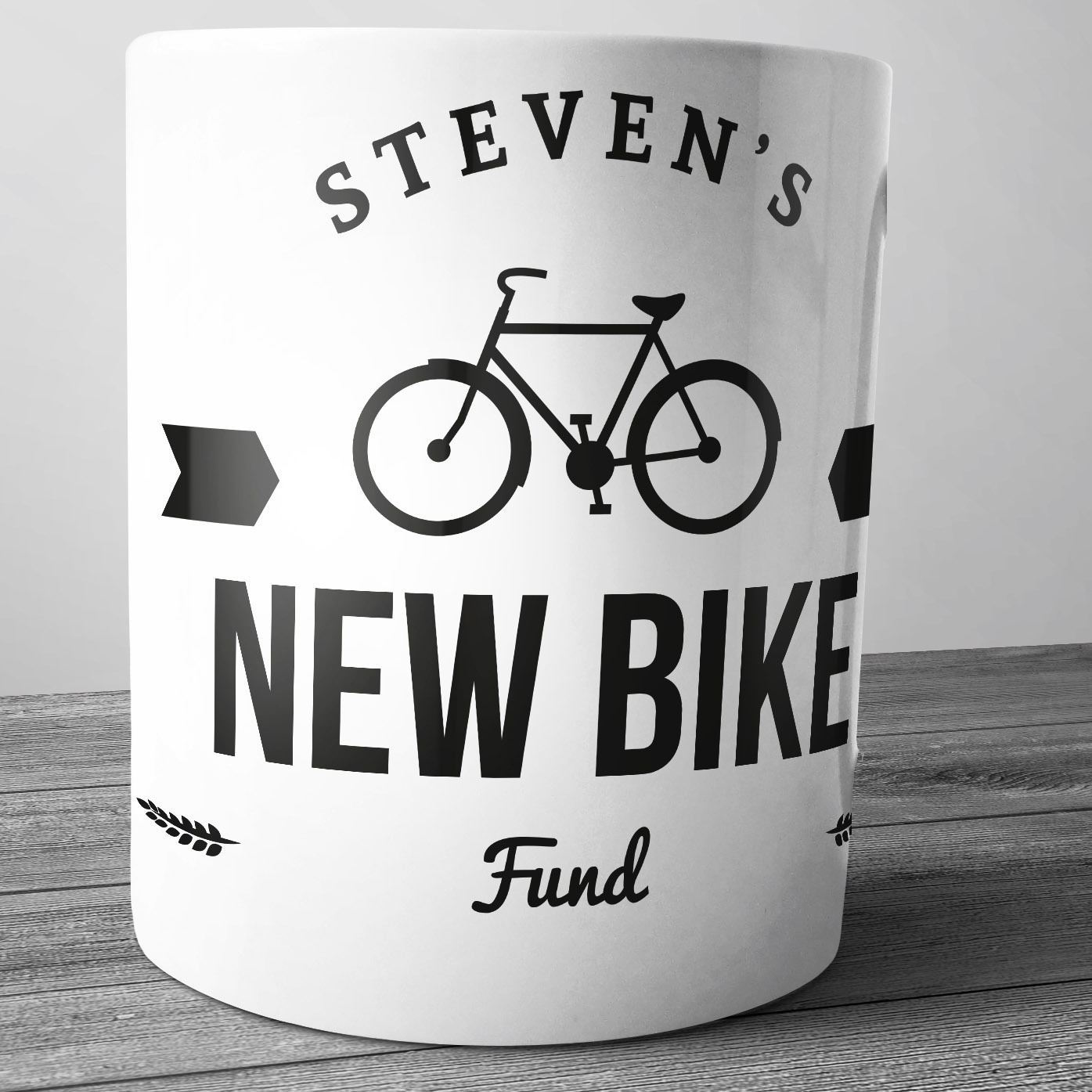 NEW BIKE FUND PERSONALISED CERAMIC MONEY BOX PIGGY BANK PENNY JAR PUSH ...