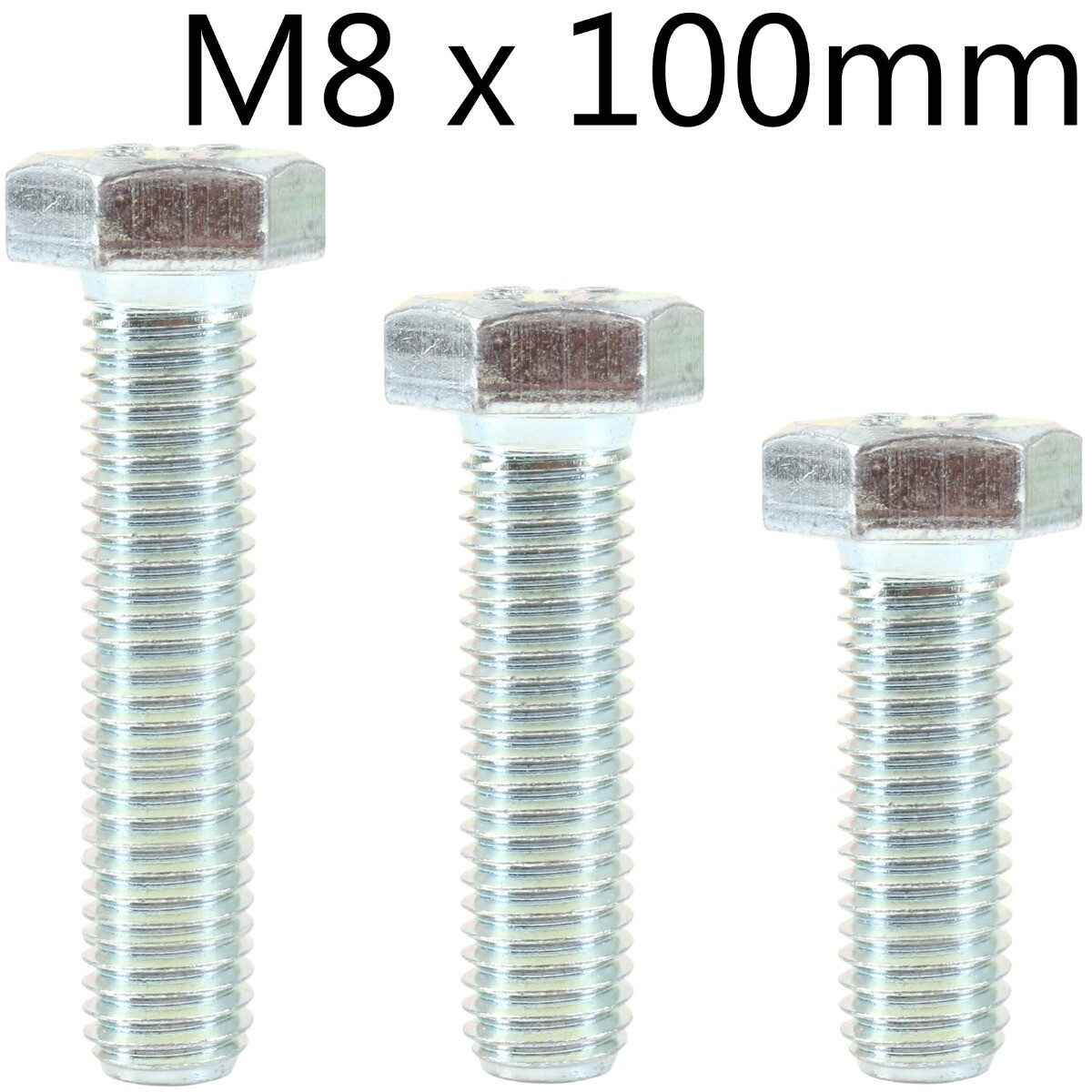 M8 x 100mm HEX HEAD BOLTS Hexagon Flat Screw ZINC STEEL FULL THREAD Din ...