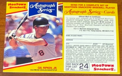 1992 Mootown Snackers Autograph Signature Series #23 Cal Ripken Jr ...
