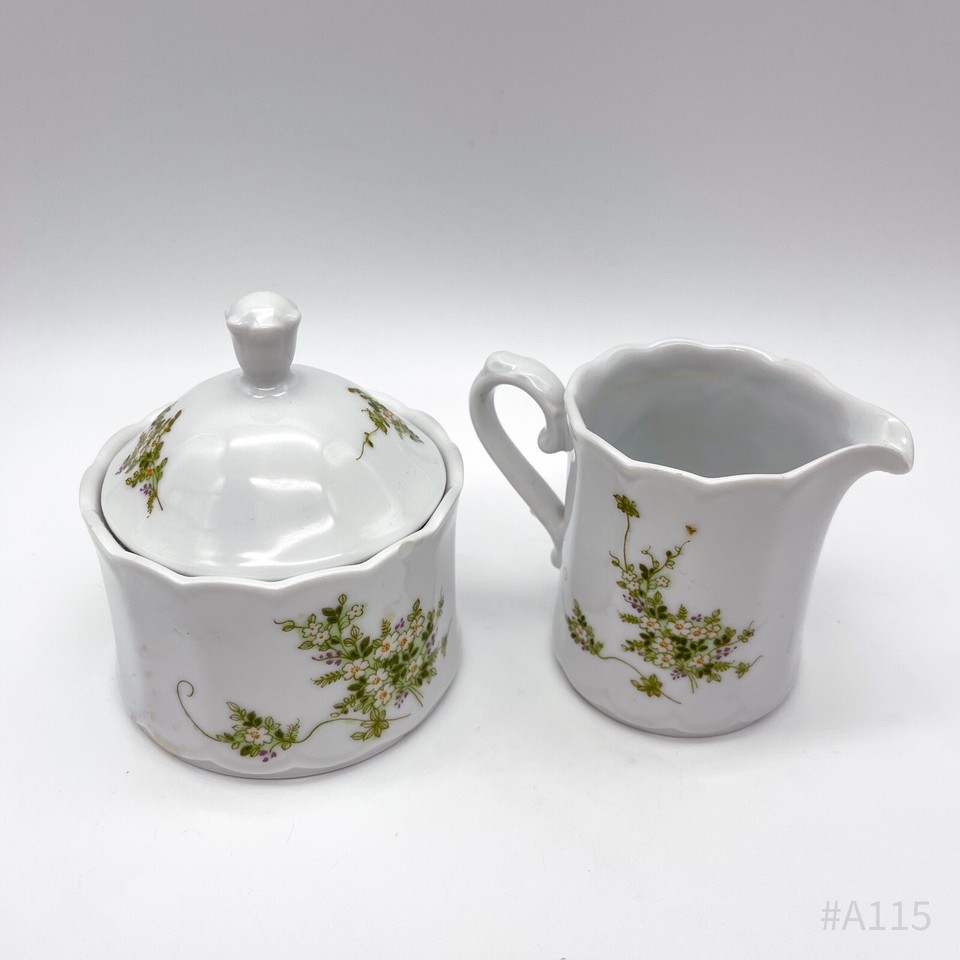 Eschenbach Bavaria Germany Sugar Bowl & Creamer Made Of Porcelain Green ...