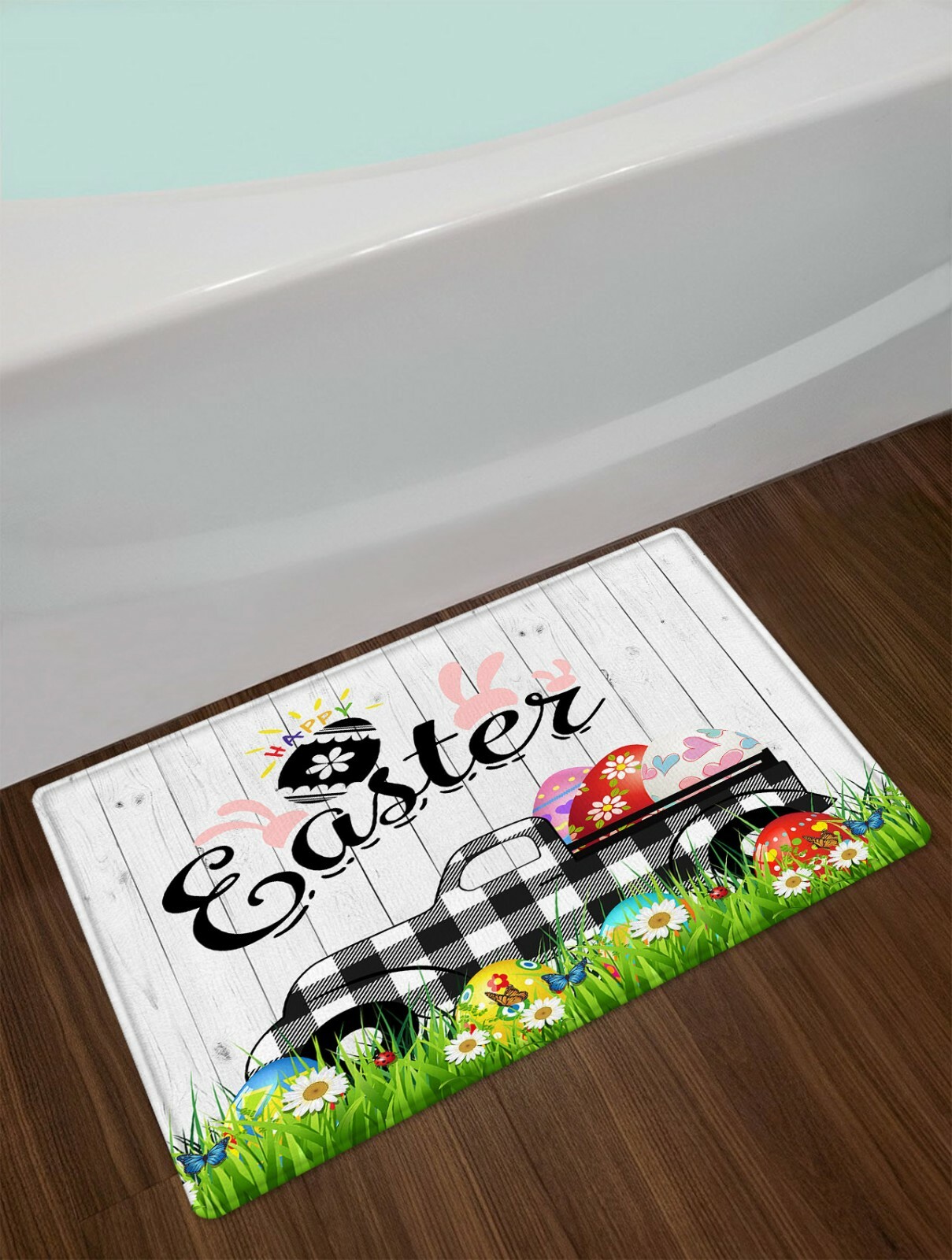 Spring Easter Plaid Truck Eggs Floor Carpet Non-skid Door Bathroom Mat ...