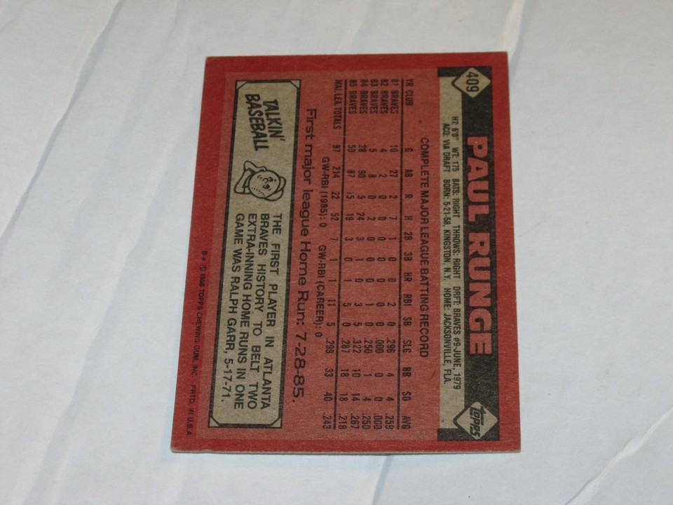 Paul Runge Autographed Baseball Card 1986 topps | eBay