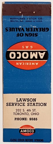 AMOCO Lawson Service Station Toronto, Ohio Vintage Matchbook Cover | eBay