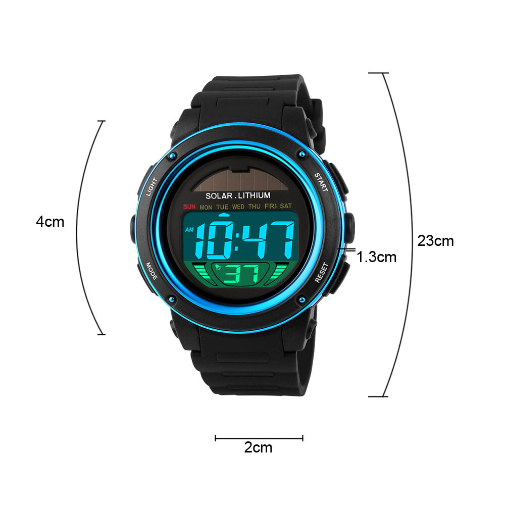 Men Women Waterproof Solar Energy Sports Digital Watch Blue J3S7 | eBay