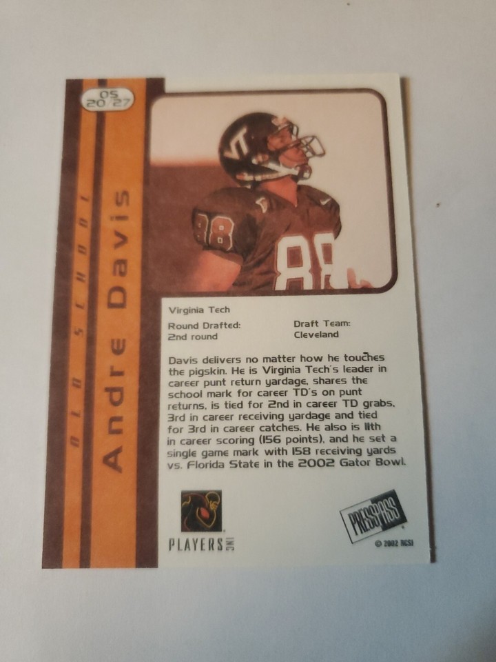 2002 Press Pass JE Old School Andra Davis Andre' Davis #OS20 Rookie RC ...