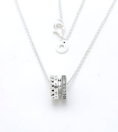 NEW 100% Authentic PANDORA 925 Logo Pavé & Beads Pendant & Necklace ...