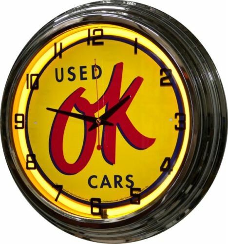 17" Retro OK Used Cars Sign Yellow Neon Wall Clock Garage Man Cave Game ...
