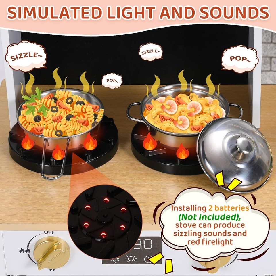 Pretend Kitchen Playset for Kids Wooden Play Kitchen Set Cooking Toys ...