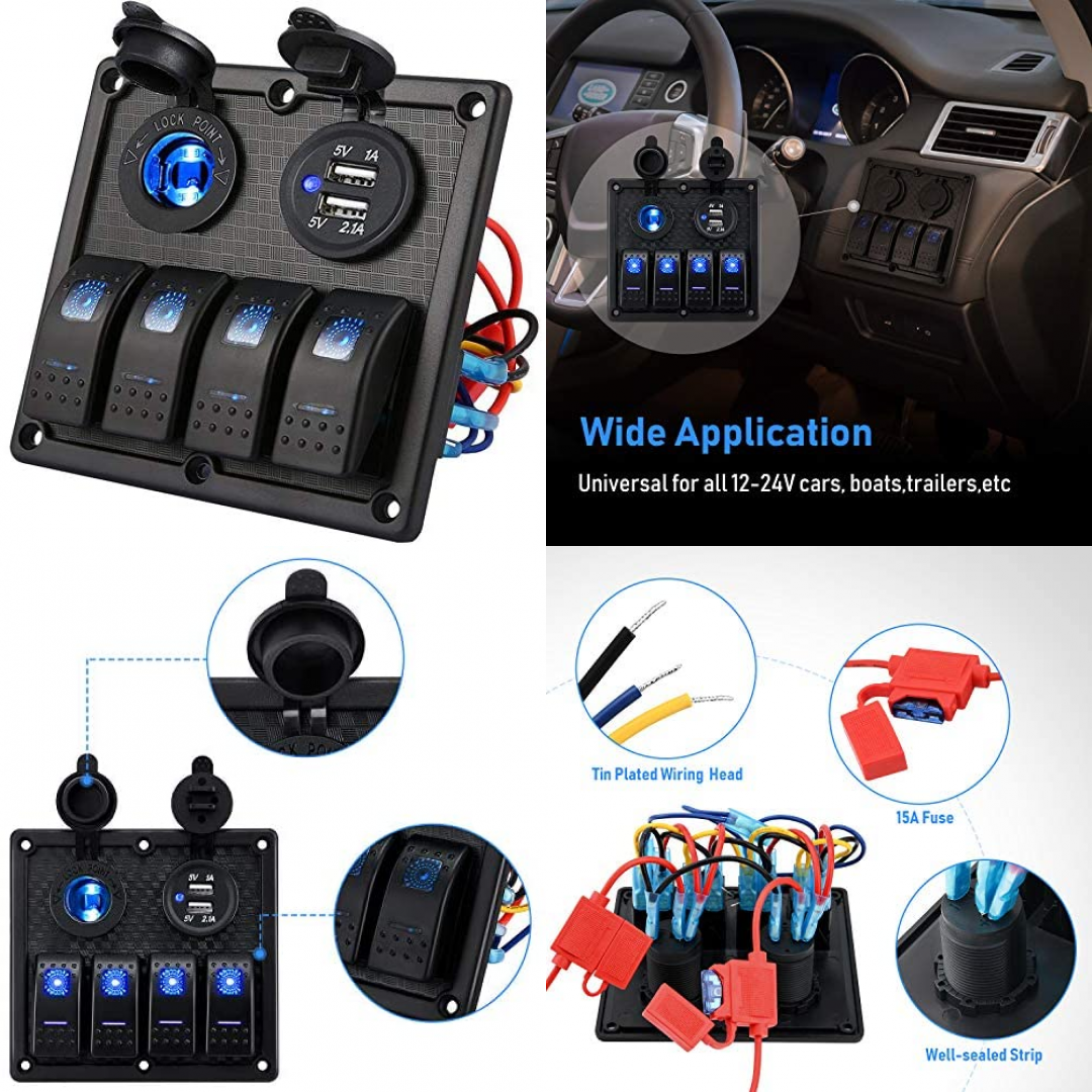 4 Gang Marine Boat Rocker Switch Panel 12V Waterproof RV Led for Car ...