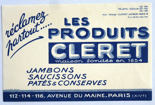 BUVARD - CLERET - JAMBONS SAUCISSONS PATÉ & CONSERVES AVENUE DU MAINE ...