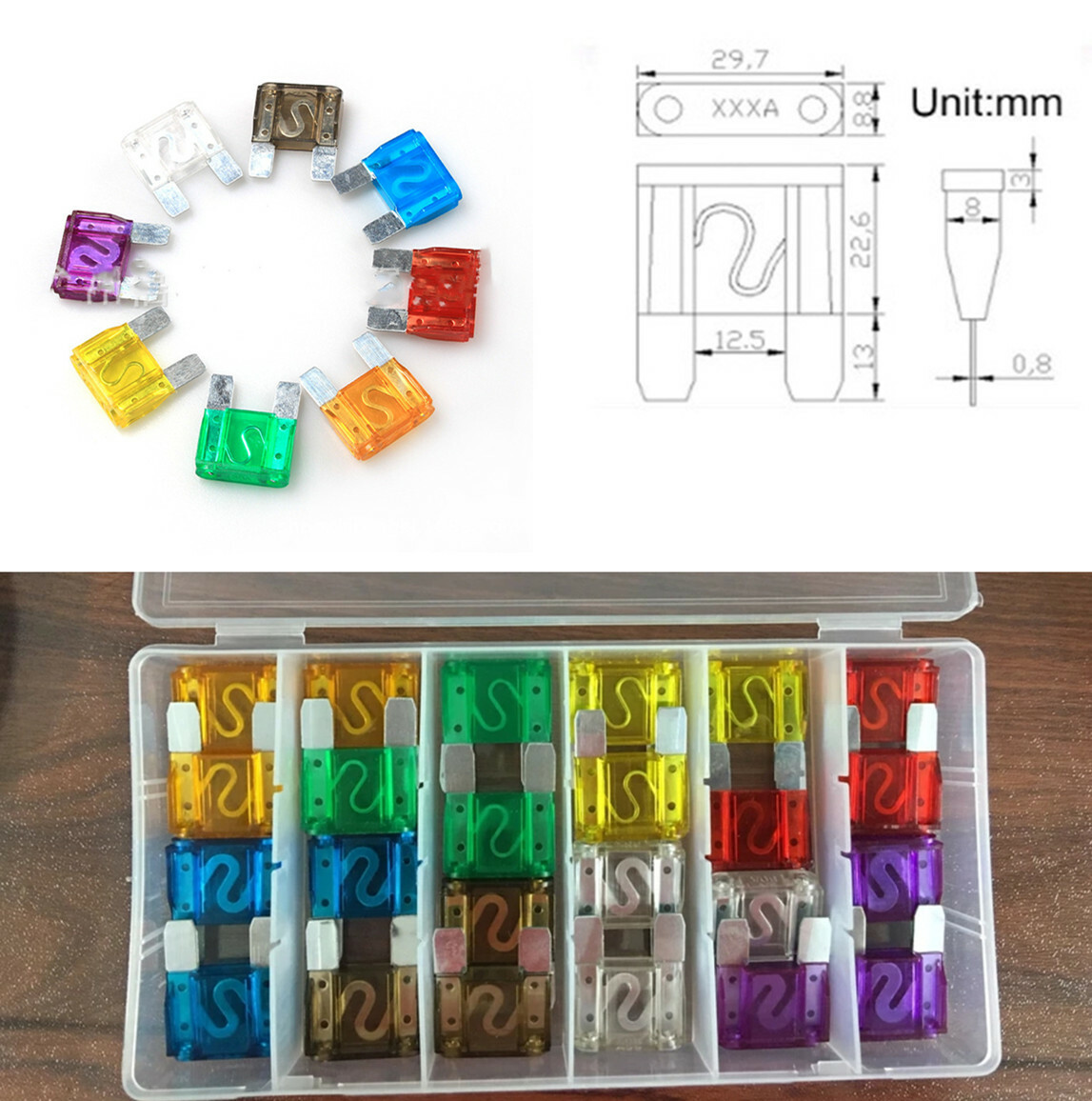 24Pcs 20-100A Mixed Large Blade Fuse Assortment Kit With Box For Car ...