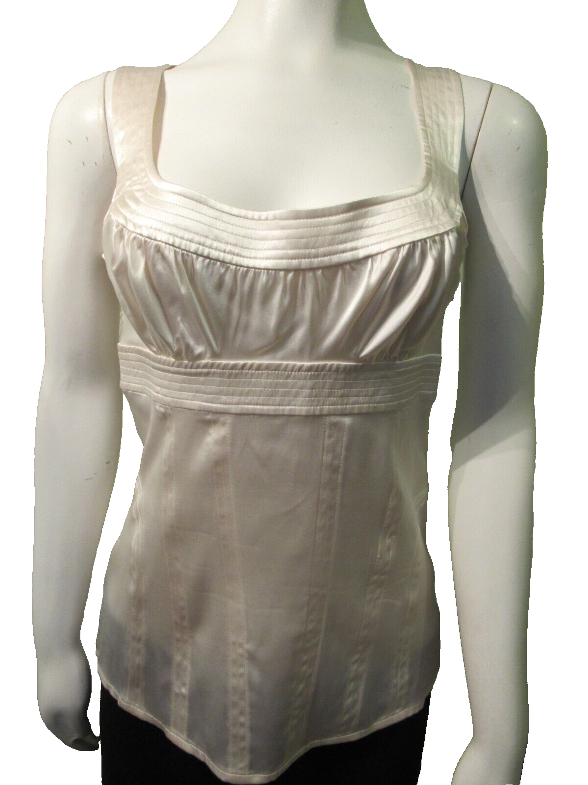 bebe stretch silk sleeveless cream keyhole ruffle camisole top size S ...