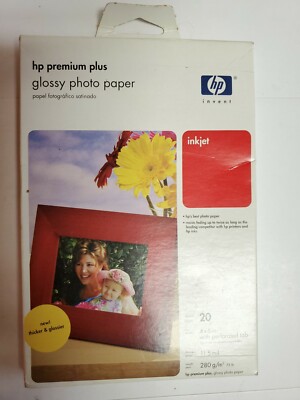HP Premium Plus 4 X 6" High Gloss Inkjet Photo Paper 11.5 Mil 20 sheets ...
