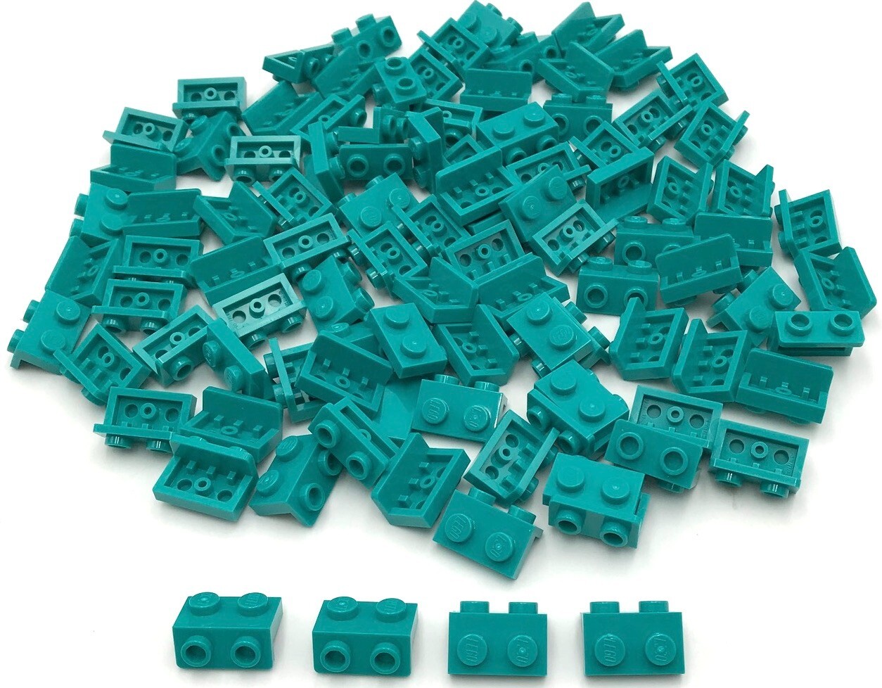 Lego 100 New Dark Turquoise Brackets 1 x 2 - 1 x 2 Parts | eBay