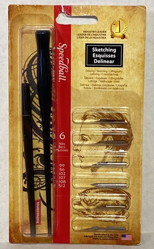 Speedball Calligraphy Sketching Pen Set 6 Nibs 2 Nib Holders Artist ...