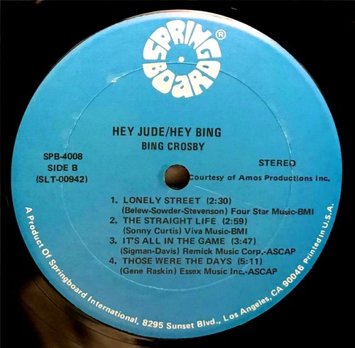 BING CROSBY "Hey Bing, Hey Jude" Vinyl Stereo LP 1969 SP-4008 VG+ / EX ...