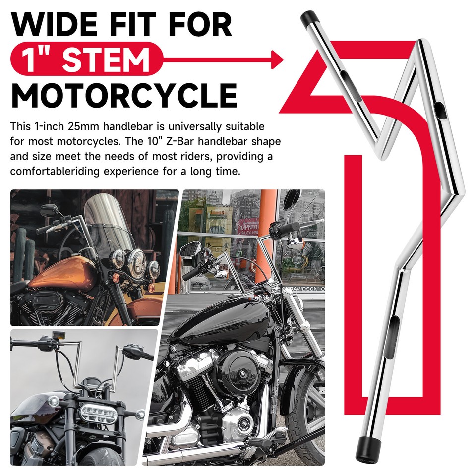 Motorcycle 1" inch Drag Z-Bar Rise 8" 10" Ape Hanger Handlebar For ...
