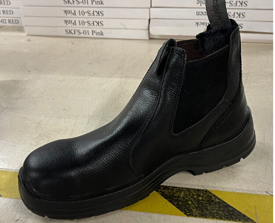 Mens Black Slip On Dealer STEEL TOE Work Boots Size 6 to 11 UK - KR7006 ...