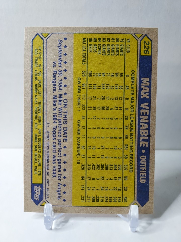1987 Topps Baseball #226 Max Venable Cincinnati Reds | eBay