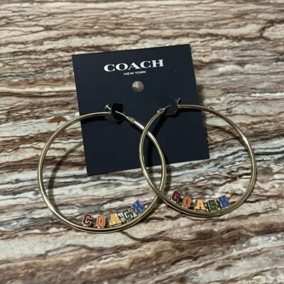 Coach Jewelry Gold Hoop Earrings Multicolor Varsity Coach Spell Out ...