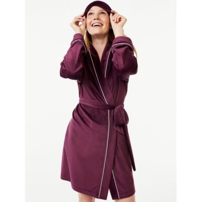 Joyspun Velour Knit Robe and Eye Mask Set, 2-Piece-Burgundy-XL (16/18 ...