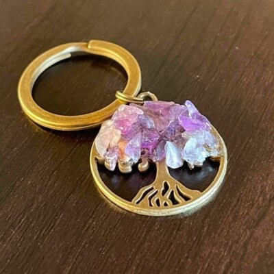 Natural Purple Amethyst Crystal Keychain in a Tree Formation w/Bronze ...