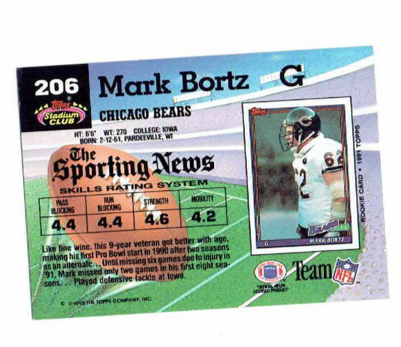 Mark Bortz Chicago Bears G #206 Topps 1992 Stadium Club Football Card ...