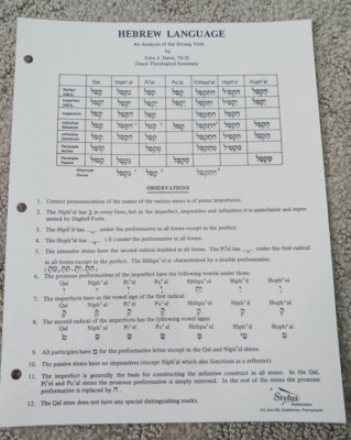 Hebrew Language Analysis Strong Verb Stylus 1968 Laminated hole punched ...