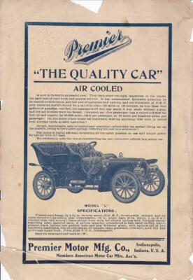 1906 Premier Air Cooled Model L Touring Car Co Ad/ Indianapolis | eBay