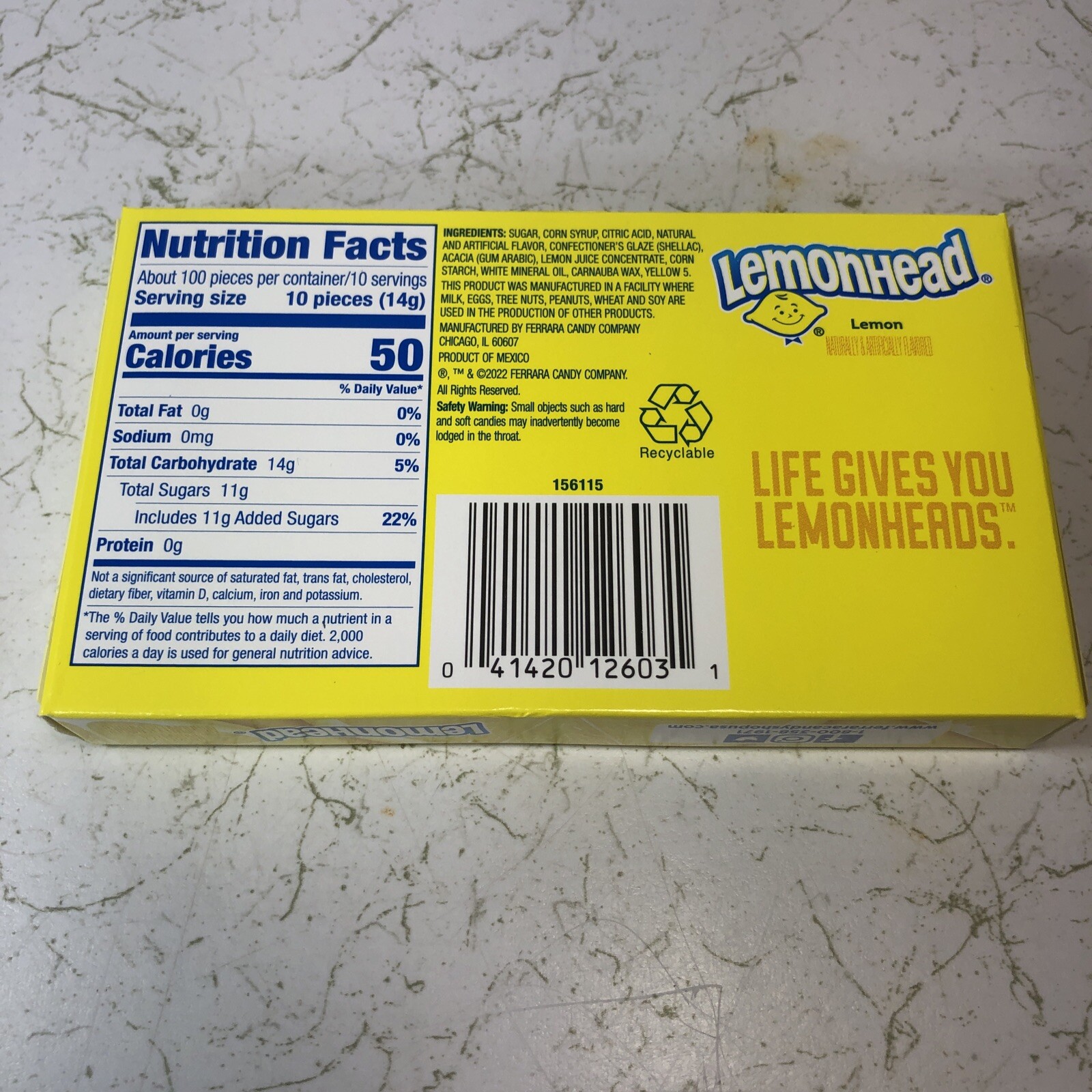 12 PACK - The Original LEMONHEAD Lemon Candy - THEATRE BOX SIZE CANDY ...